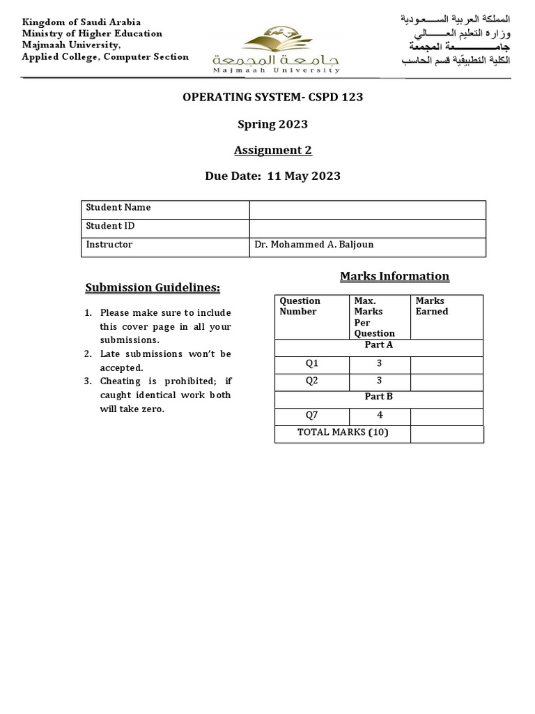 Assignment 2. CSPD 123. | PDF | Operating System | Kernel (Operating System)