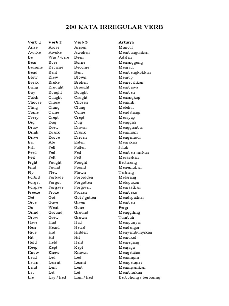 200 Kata Irregular Verb | PDF | Semantic Units | Linguistic Typology