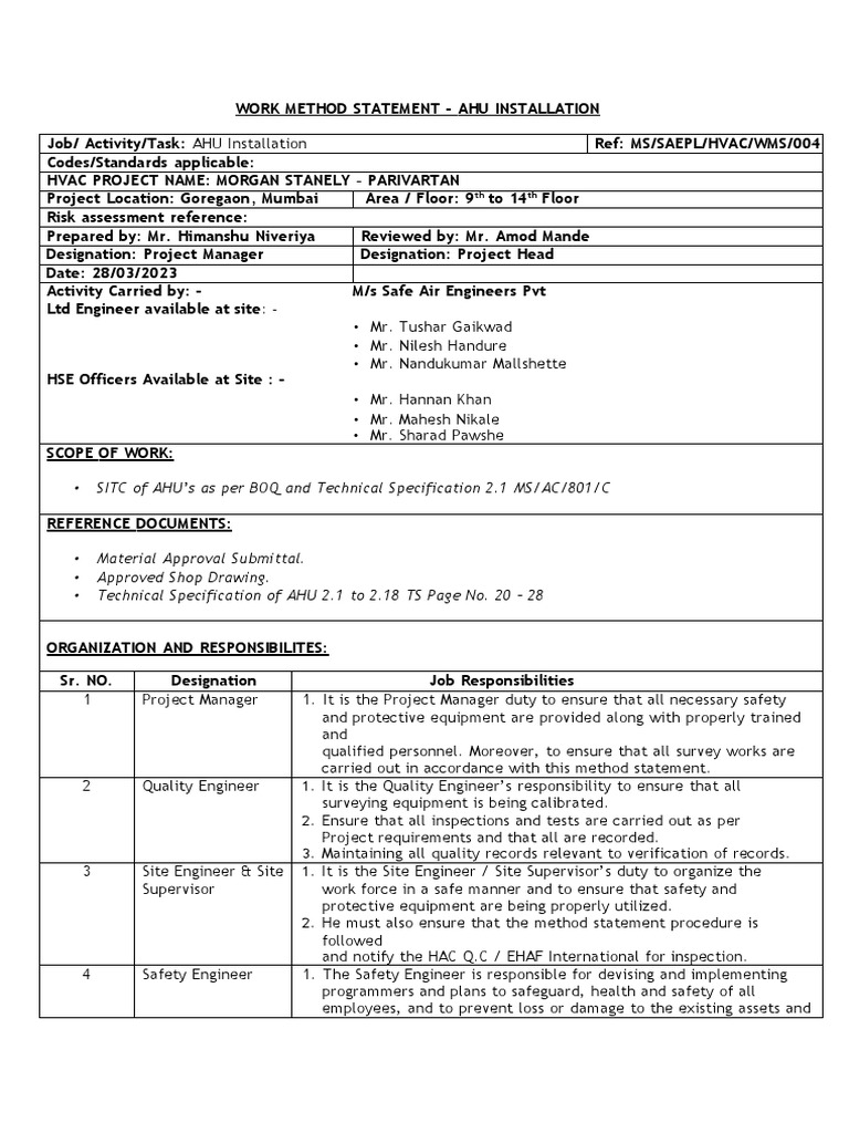 04 Ahu Installation Pdf Safety Occupational Safety And Health