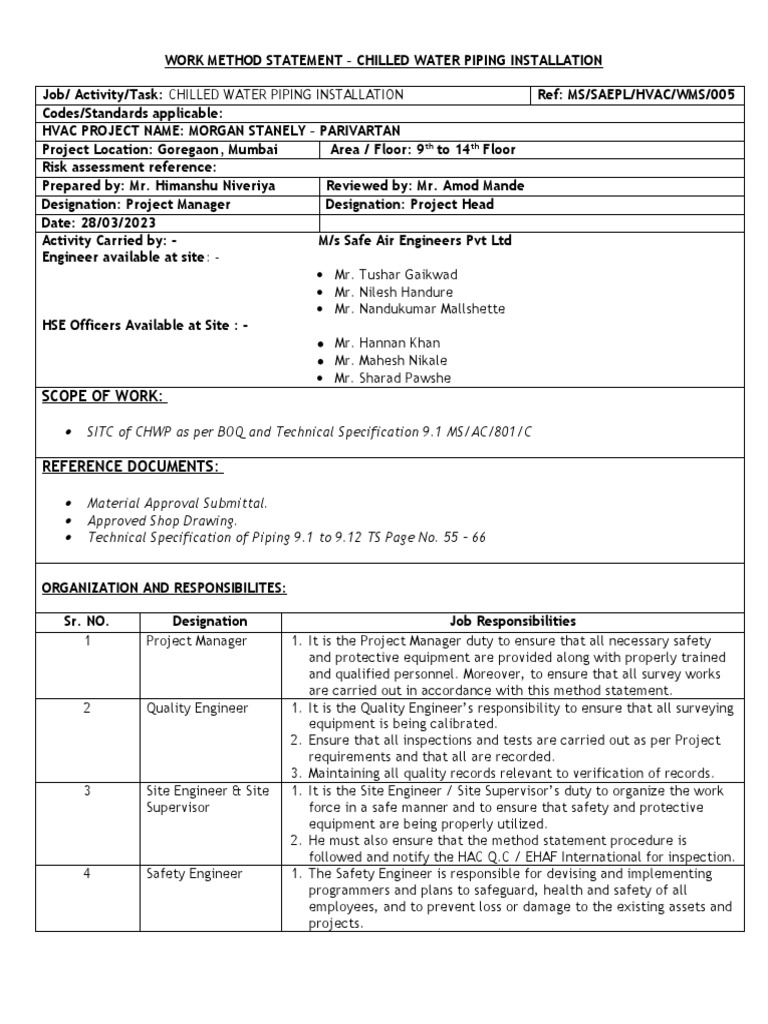 05 WMS - CHWP Installation | PDF | Pipe (Fluid Conveyance) | Safety