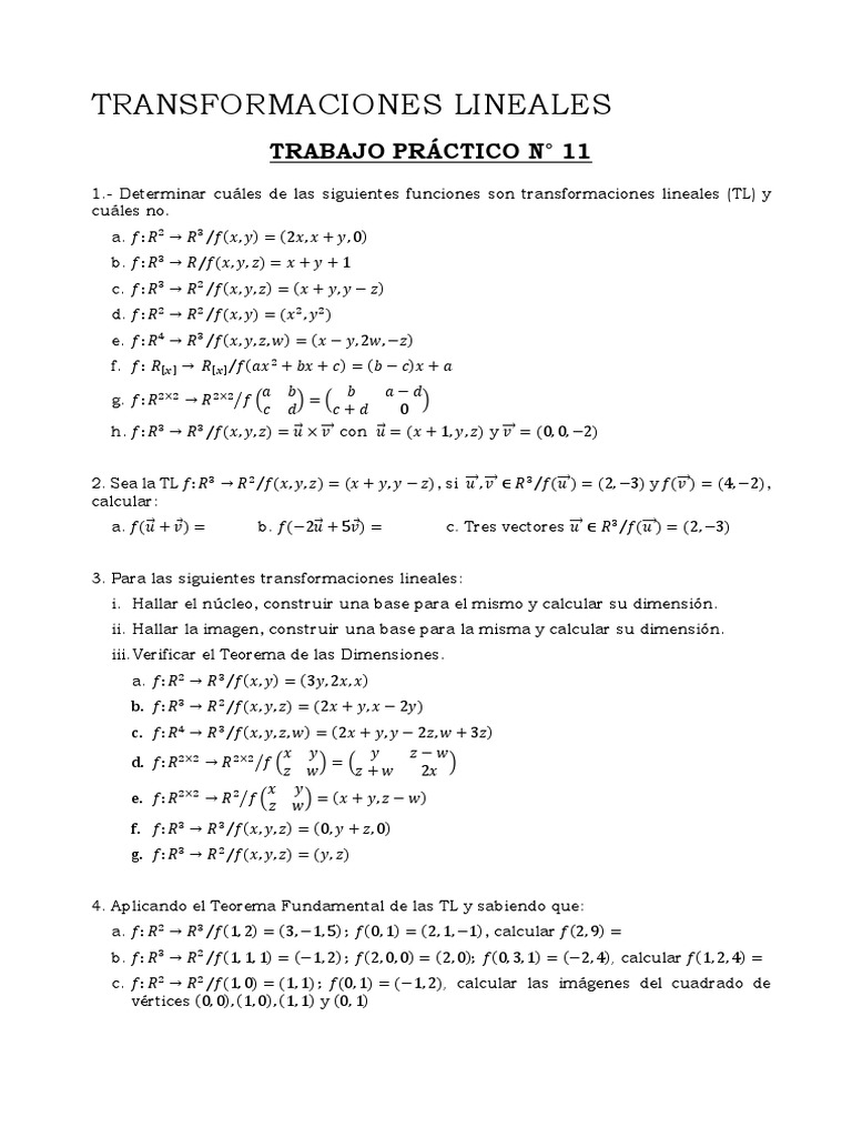 TP Transformaciones Lineales 2023 | PDF | Mapa lineal | Valores propios y vectores propios
