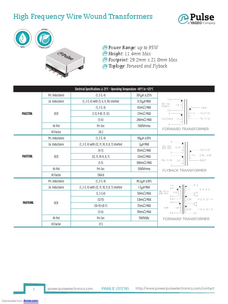 High Frequency Wire Wound Transformers | PDF | Transformer | Inductance