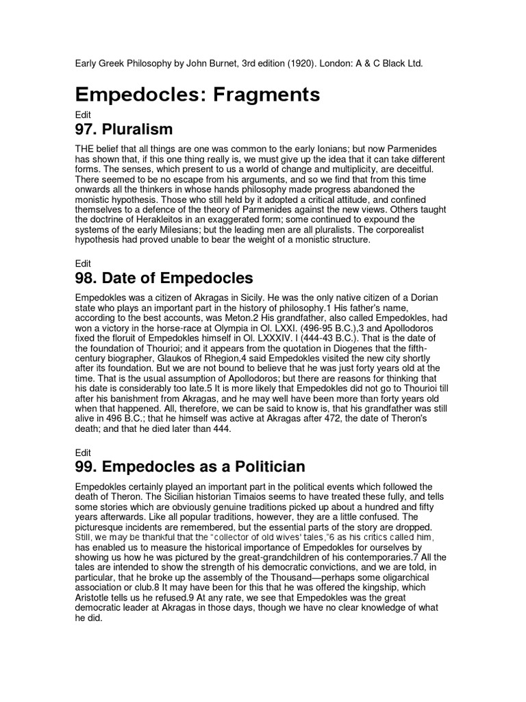 Empedocles by John Burnet | PDF | Pythagoras | Aristotle