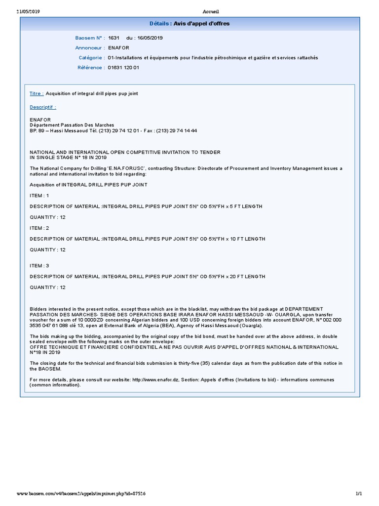 ENAFOR Drill Pipes Tender 2019 | PDF | Business Process Management ...