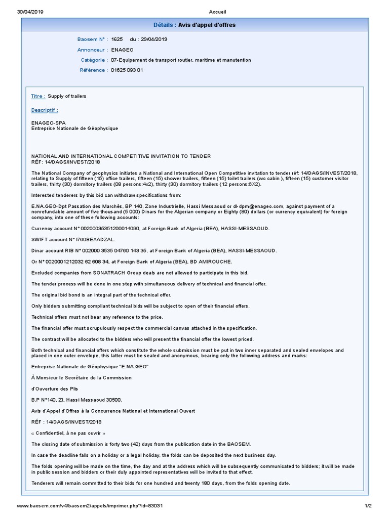ENAGEO - Tender No.14 - DAGS - INVEST - 2018 - Suuply of 120 Trailers | PDF | Service Industries ...