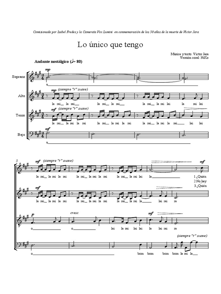 Lo Unico Que Tengo - Version Coral - Nicolas Aguad | PDF