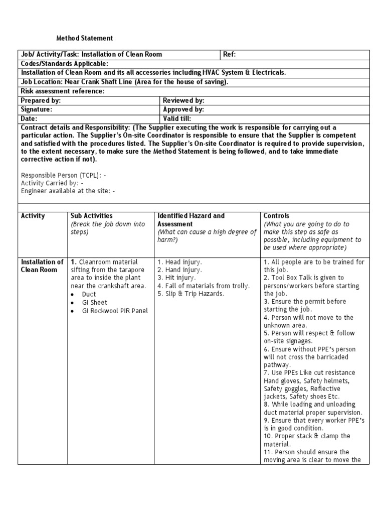 05 Method Statement For Cleanroom | PDF | Personal Protective Equipment ...