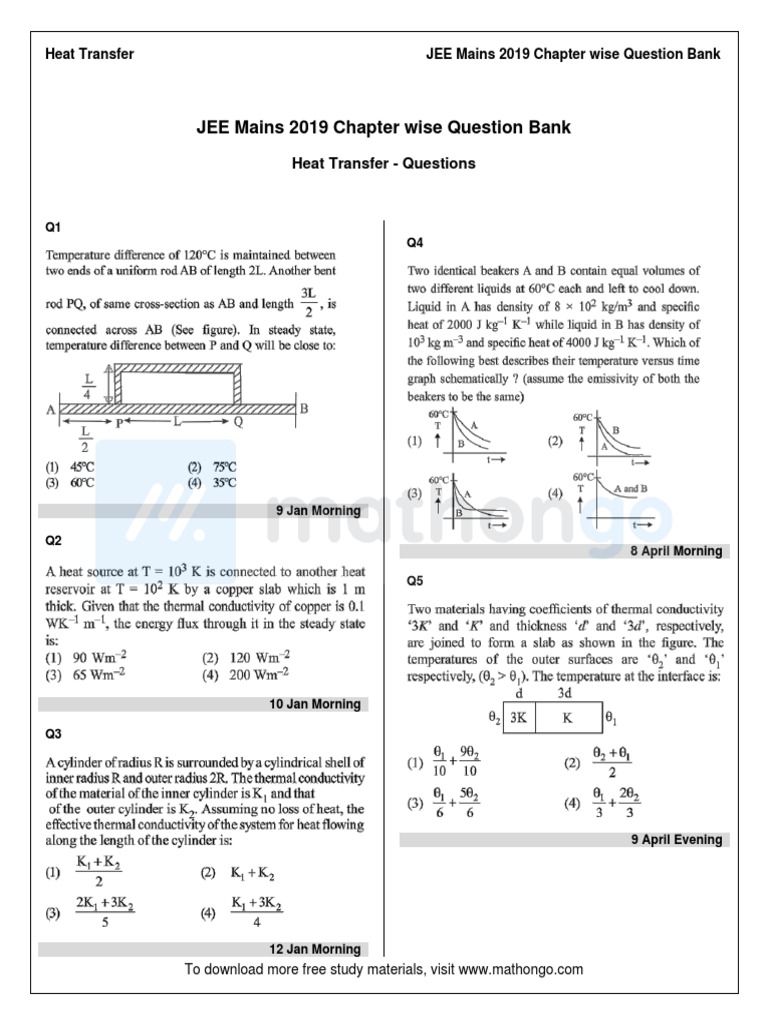 CQB Physics Jee Main 2019 Heat Transfer | PDF