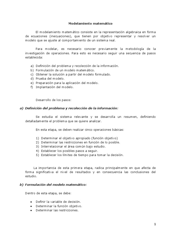 Guía de Modelamiento Matemático y Programación Lineal | PDF ...