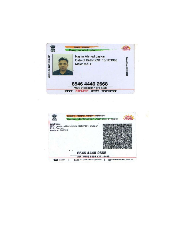 Aadhaar Card Nasim Ahmed Compressed | PDF