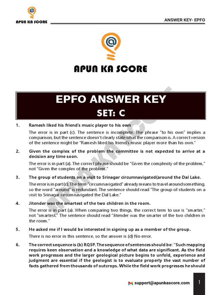Answer Key - Epfo | Download Free PDF | Expense | Economies