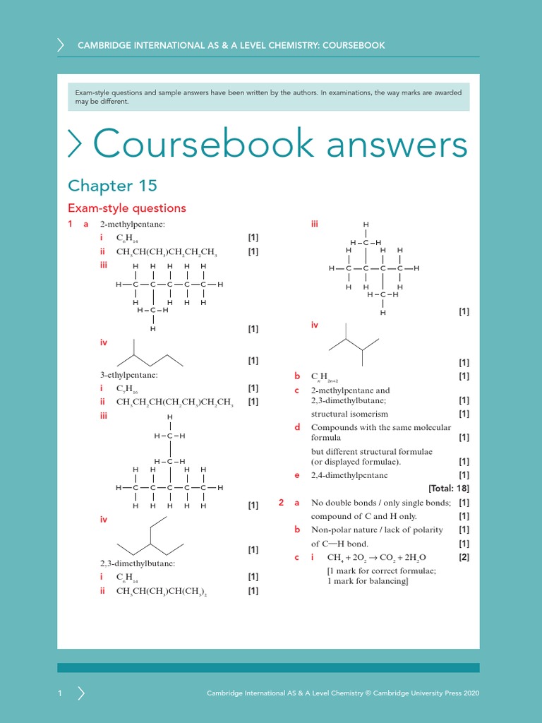Exam Style Answers 15 Asal Chem CB | PDF | Alkene | Chemistry