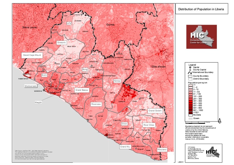 Liberia Population Distribution Map | PDF | Liberia | Data
