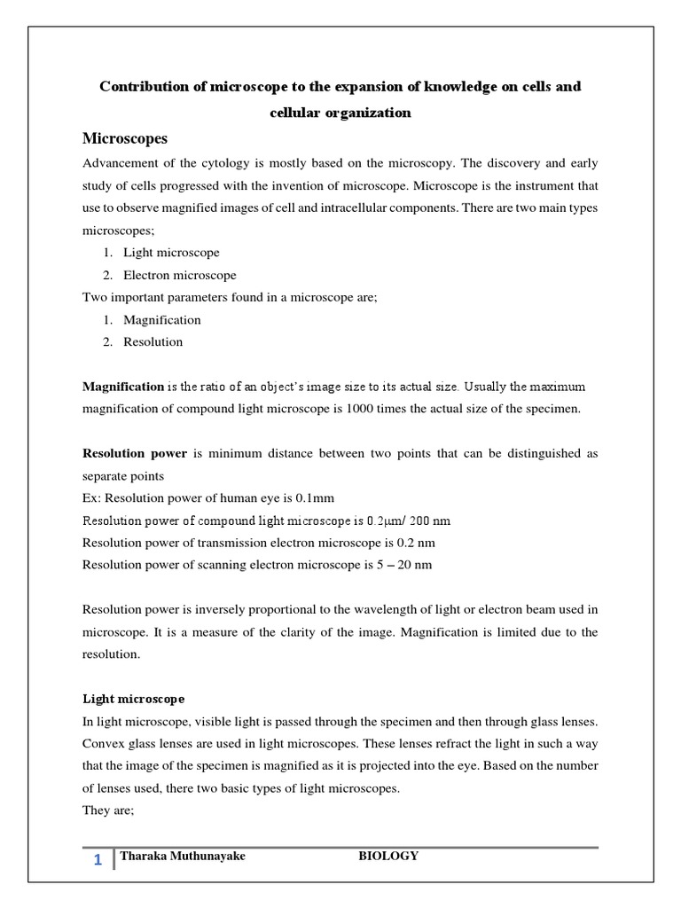 Microscopes, Cell Organelles and Cellular Organization | PDF | Microscope | Electron Microscope