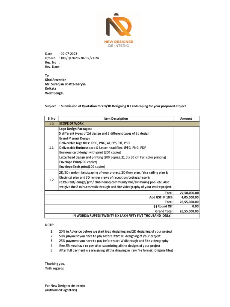Quotation For 2d &3d Designing of Mr. Suranjan Bhattacharyya Project-1 ...