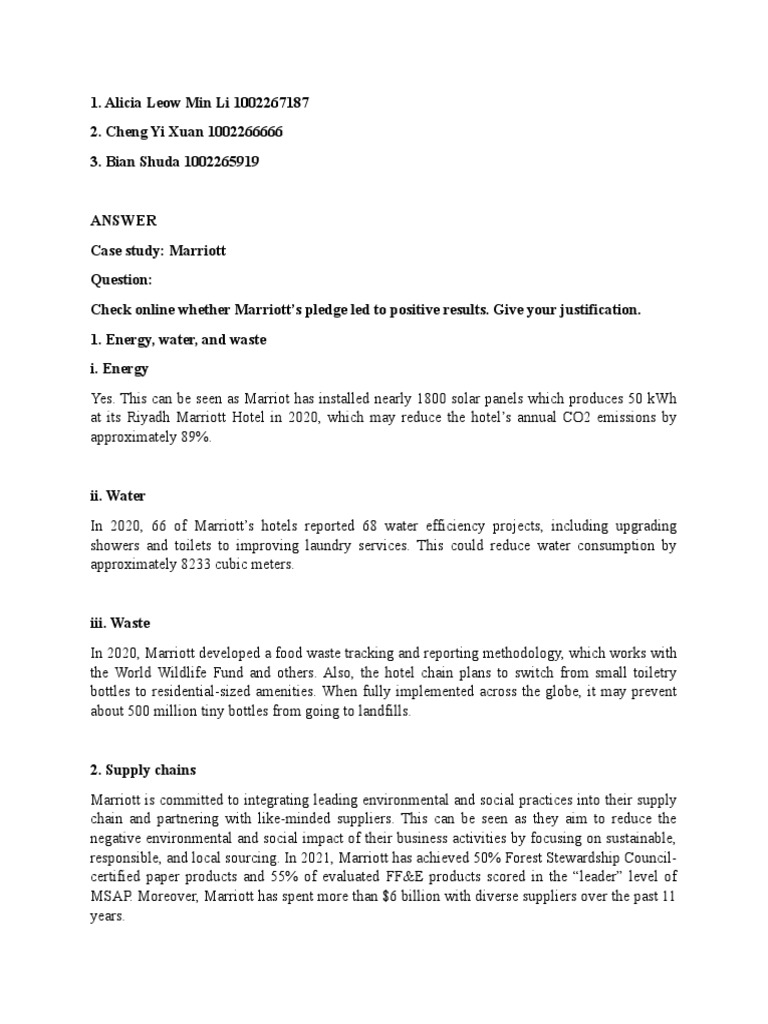 ANSWER TUTORIAL 1; Case Study - (Marriott 30.5.2023) | PDF | Green Building | Sustainability