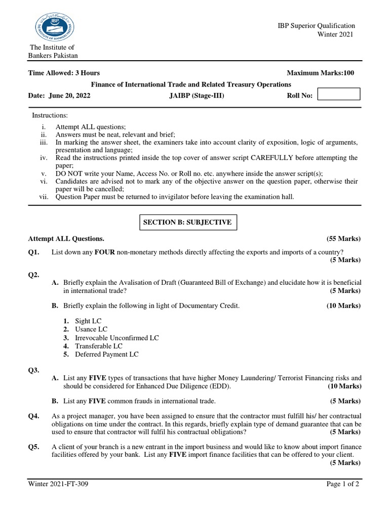 JAIBP Stage-III Exam Paper | PDF | Banks | Service Industries