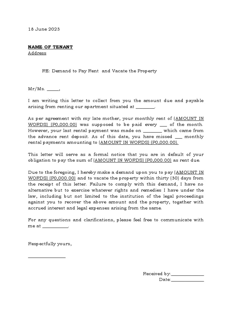 Demand letter with eviction | PDF