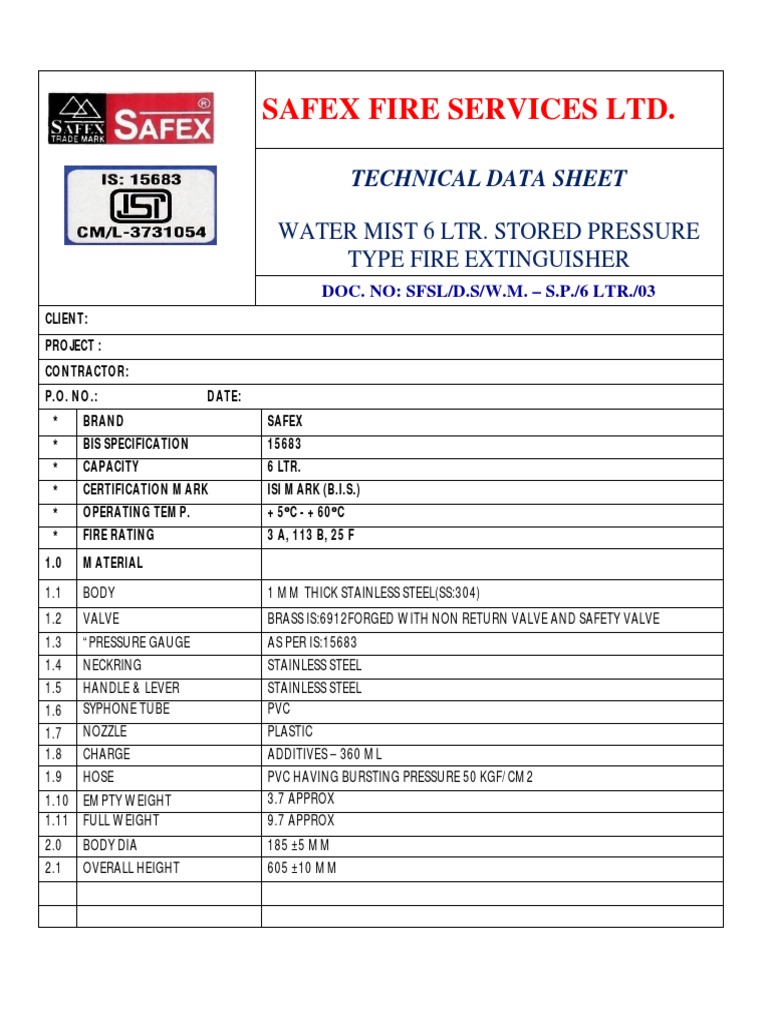 Data Sheet Water Mist 6 Ltr. S.S. | PDF