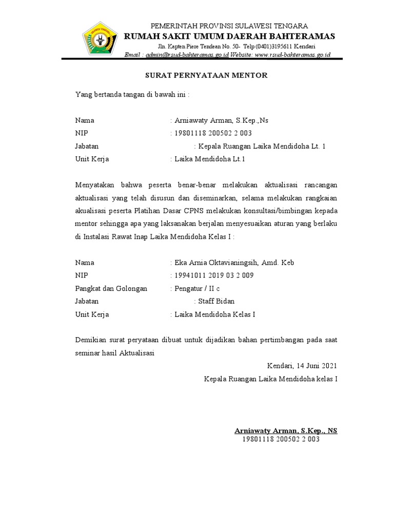 SURAT PERNYATAAN MENTOR | PDF