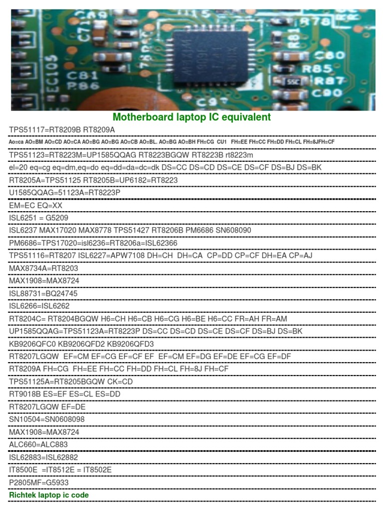 IC Setara Untuk Motherboard Laptop | PDF | Personal Computers | Consumer Electronics