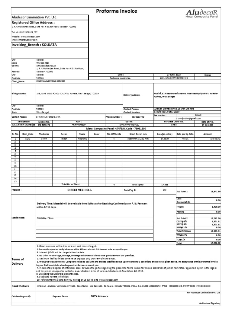 Proforma Invoice for Innova Advertising | PDF | Common Law | Business