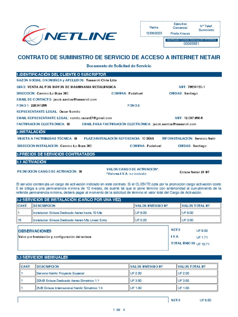 Contrato de Servicio de Internet | PDF | Pagos | Protocolos de internet