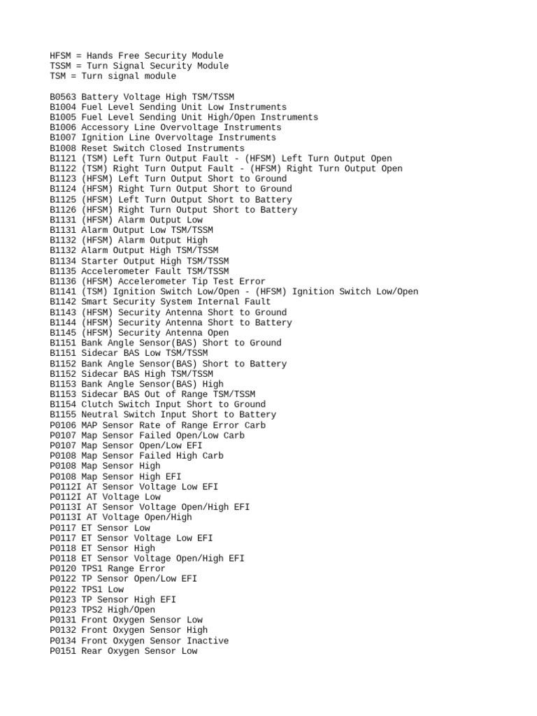 codigos de fallas harley davidson | PDF | Relay | Fuel Injection
