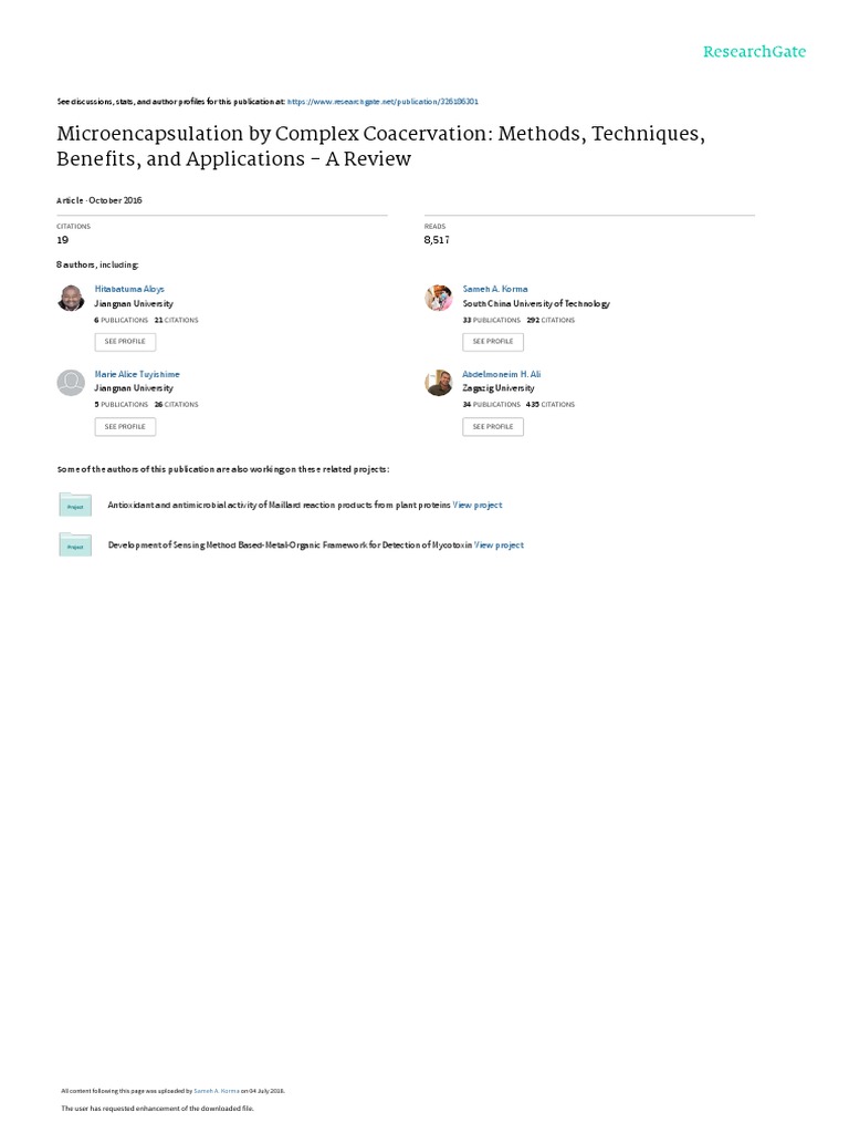 Microencapsulation by Complex Coacervation Methods Techniques Benefits ...