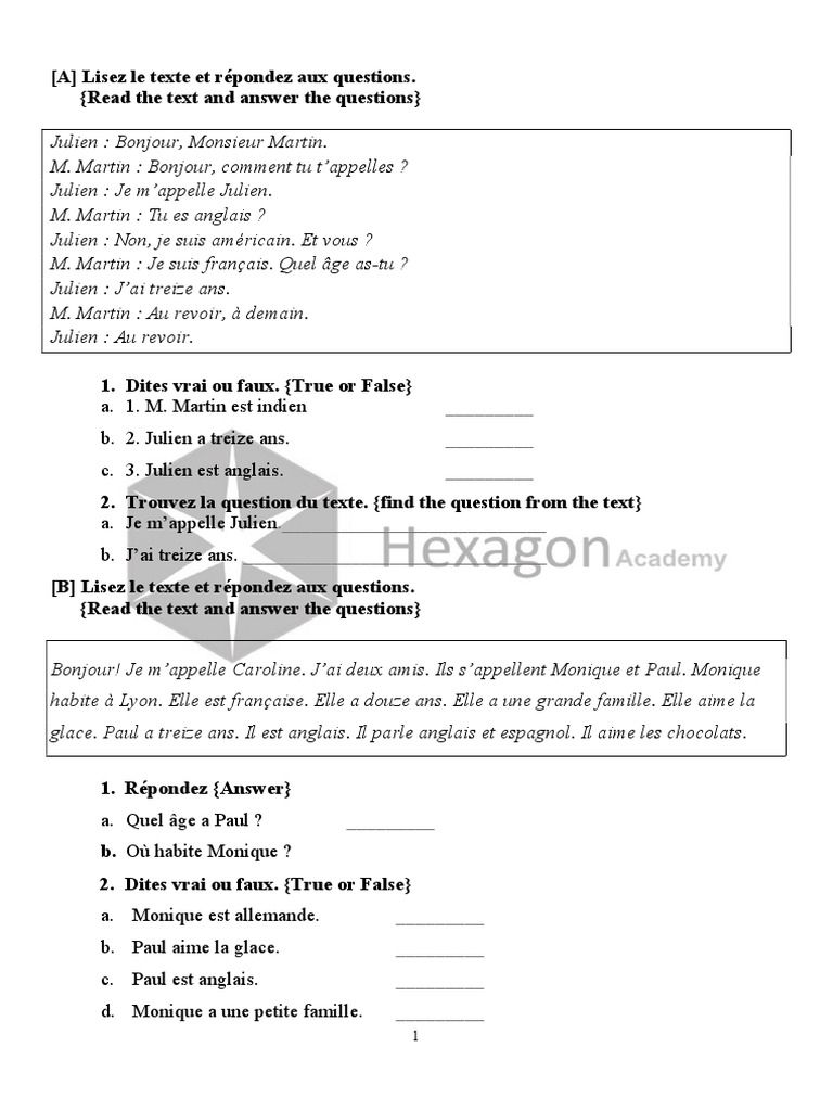 Questions sur des dialogues en français | PDF