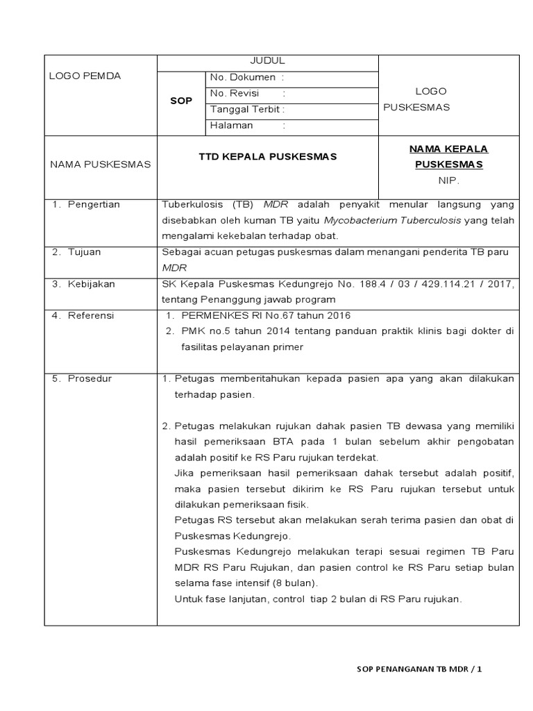 Sop MDR Penanganan TB MDR | PDF