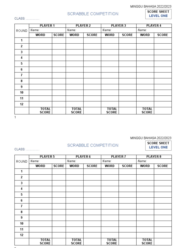 Scrabble Competition Score Sheets | PDF