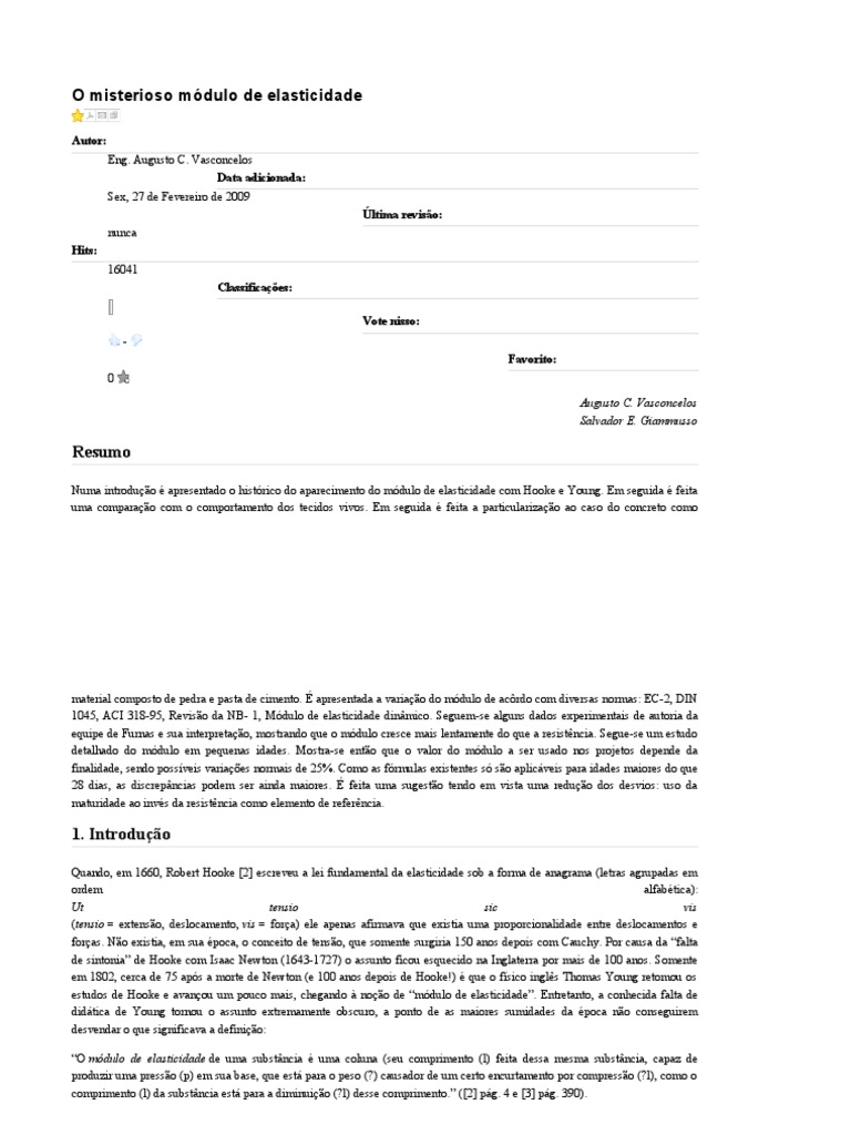 O Misterioso Módulo de Elasticidade | PDF | Estresse (Mecânica ...