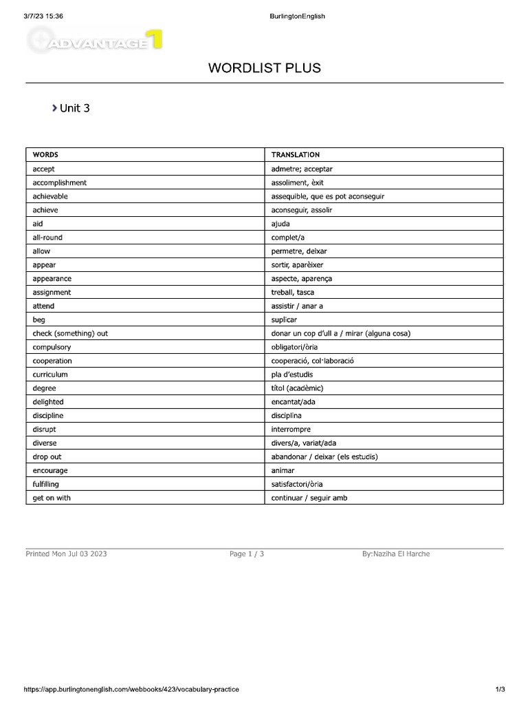 Vocabulary Unit3 | PDF