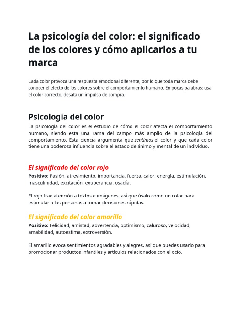 La Psicología Del Color | PDF | Color | Sicología