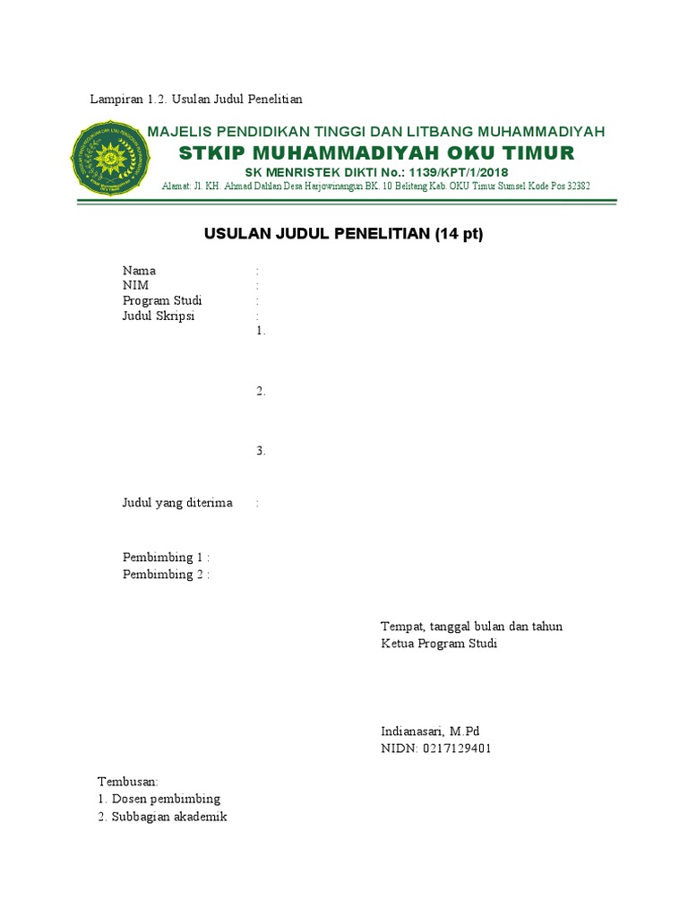 Format Pengajuan Judul Skripsi | PDF