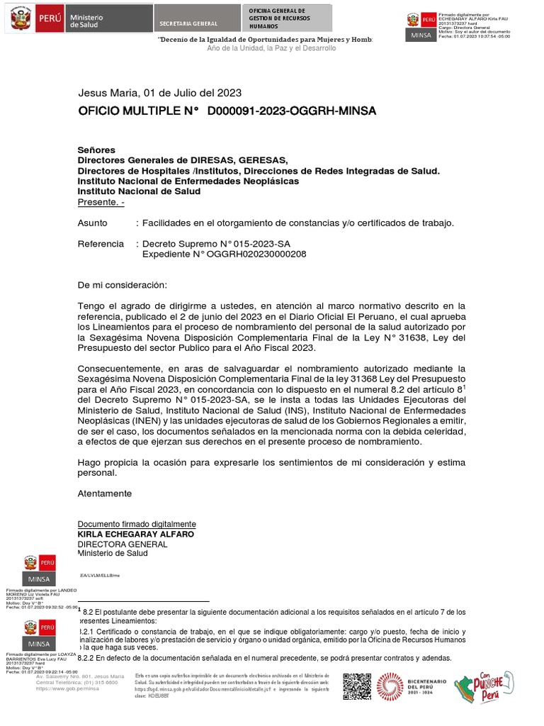 Oficio Multiple-000091-2023-Oggrh | PDF