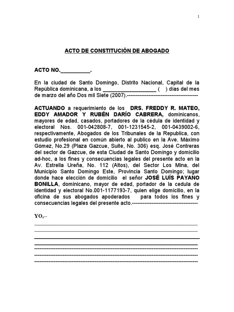 Acto De Constitucion De Abogado Pdf República Dominicana Gobierno