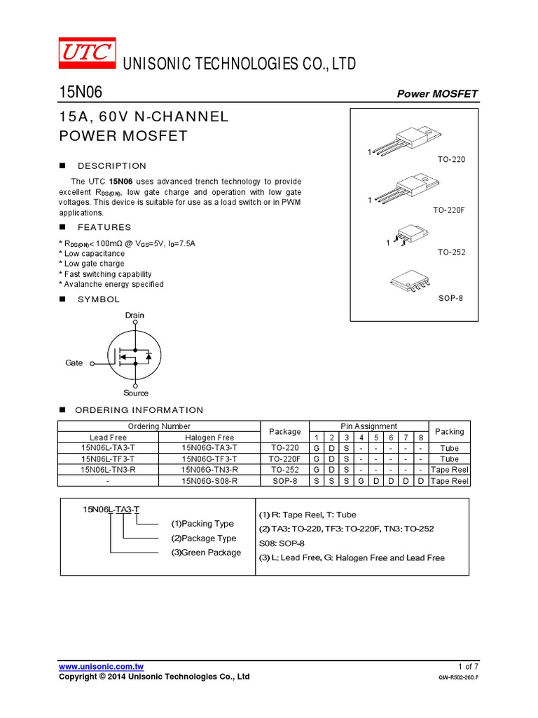 Mosfet Potencia 15N06 | PDF | Mosfet | Electrical Equipment