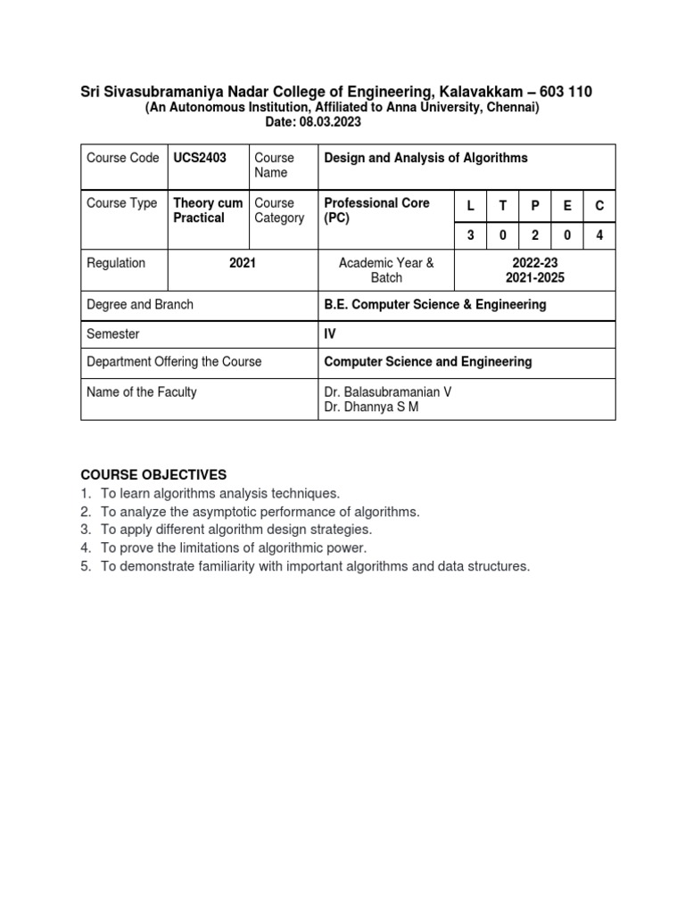 UCS2403LessonPlan v1.2 | PDF | Time Complexity | String (Computer Science)