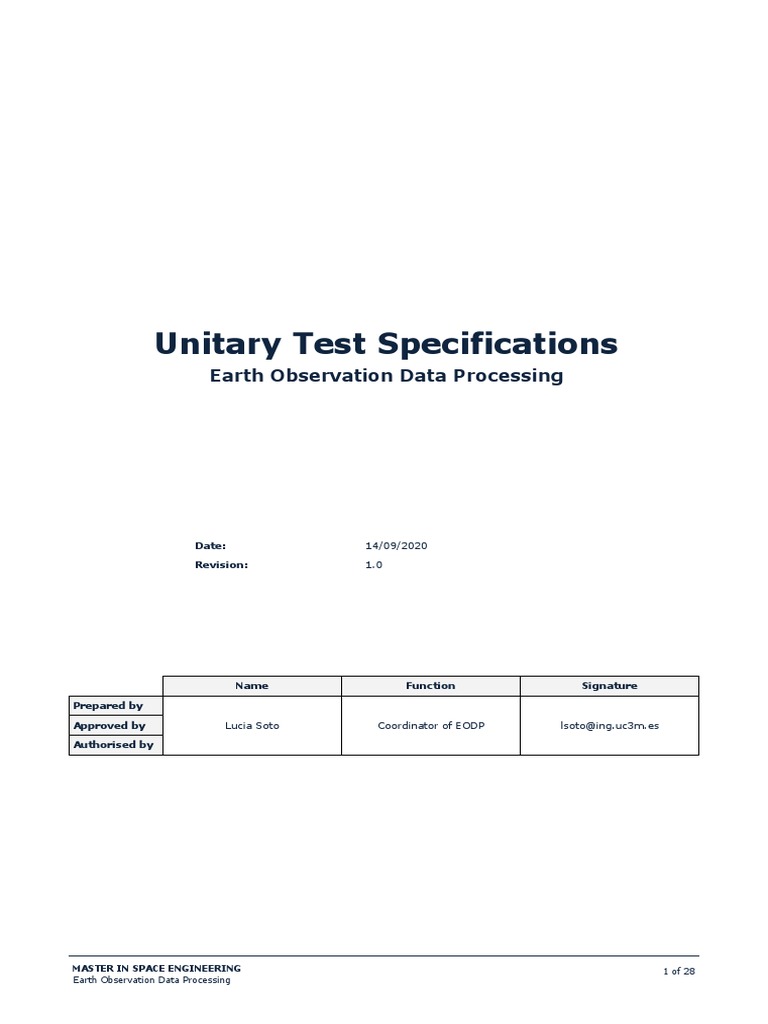 EODP Unitary Test Specifications R1.0 | PDF | Specification (Technical ...