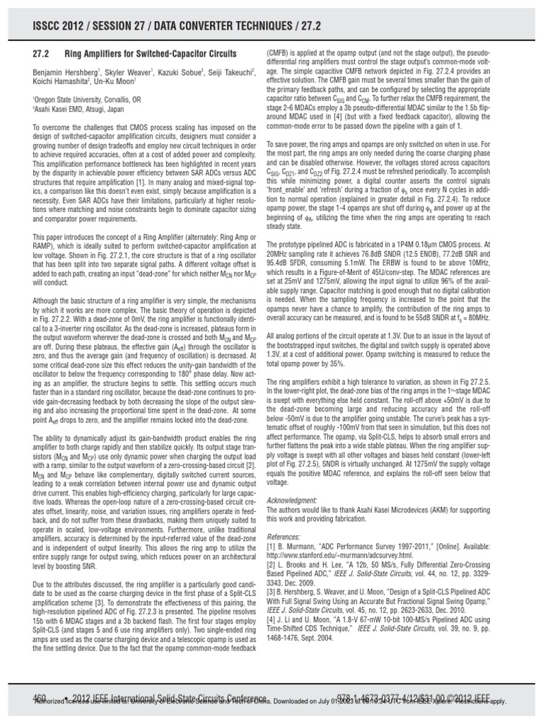 Ring Amplifiers For Switched-Capacitor Circuits | PDF | Amplifier | Operational Amplifier