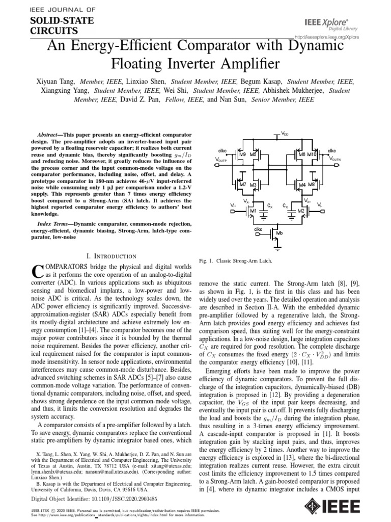 An Energy-Efficient Comparator With Dynamic Floating Inverter Amplifier ...