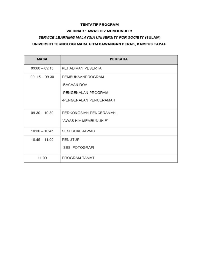 Kertas Kerja Tentatif Program | PDF
