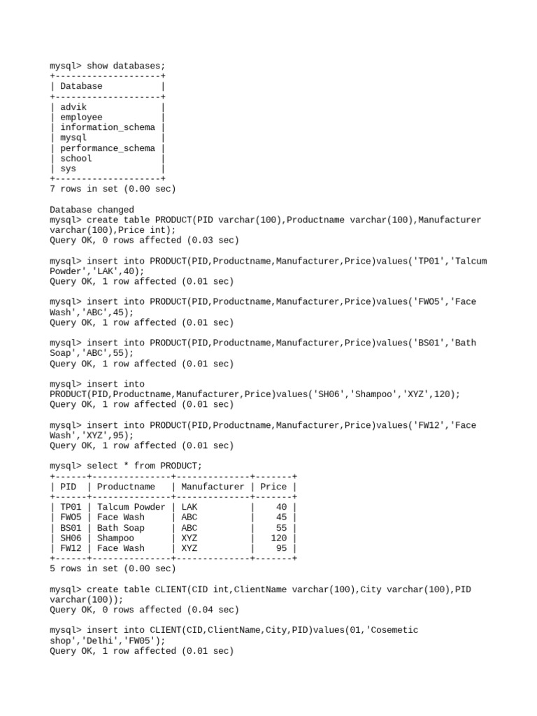 Pratical Cs Mysql | PDF | Computing | Information Technology Management