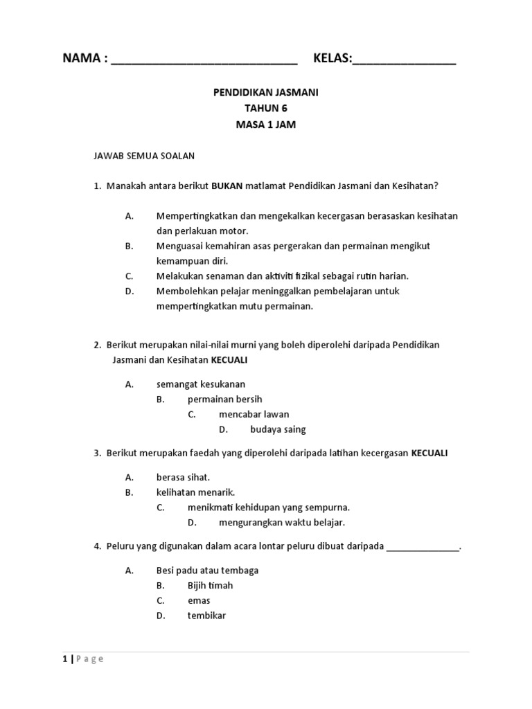 Pjk Tahun 6 2019 Pdf