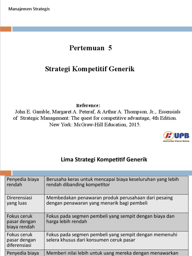 Pertemuan 5 Strategi Kompetitif Generik: Manajemen Strategis | PDF