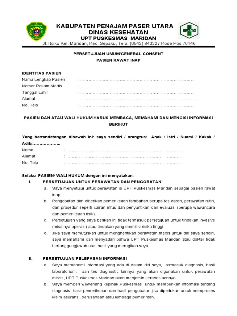 General Consent Rawat Inap PKM MRD | PDF
