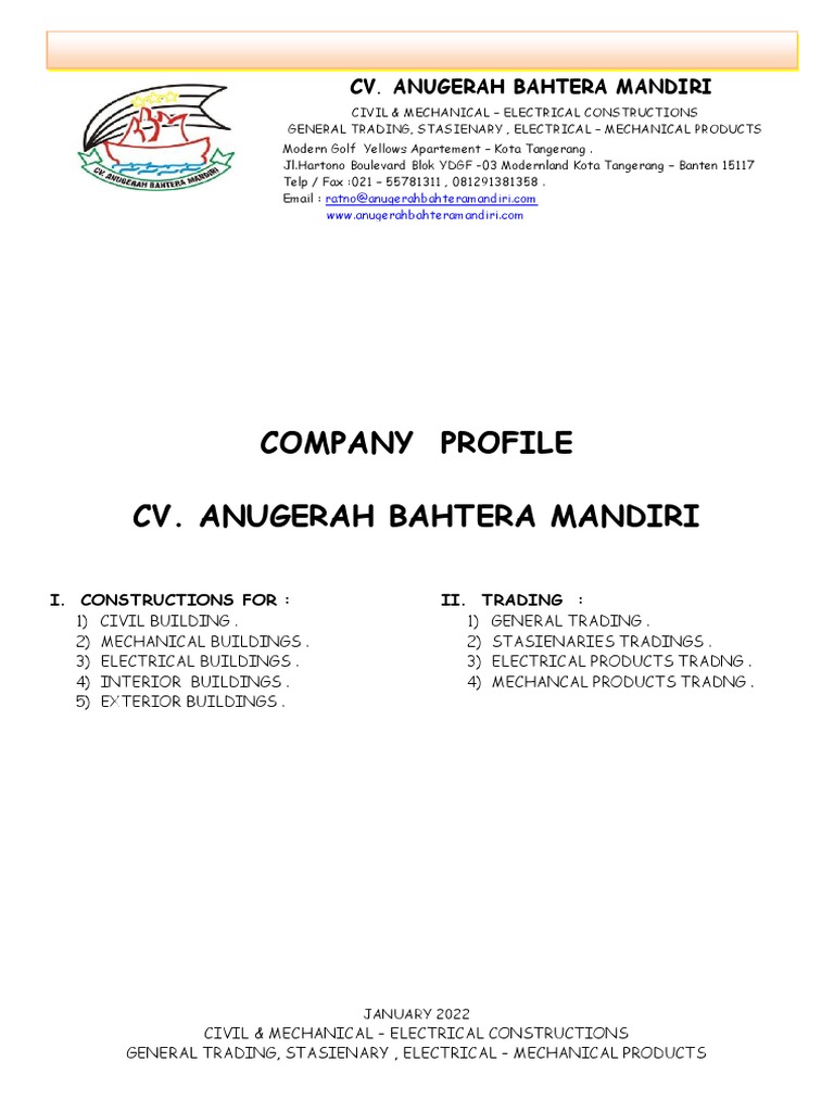 Company Profile Cv. Anugerah Bahtera Mandiri - 2022 | PDF
