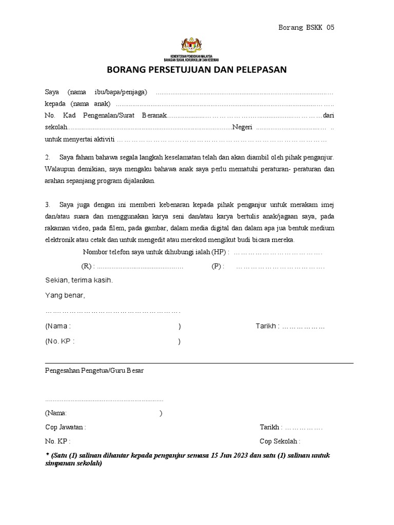 Borang Persetujuan Dan Pelepasan | PDF